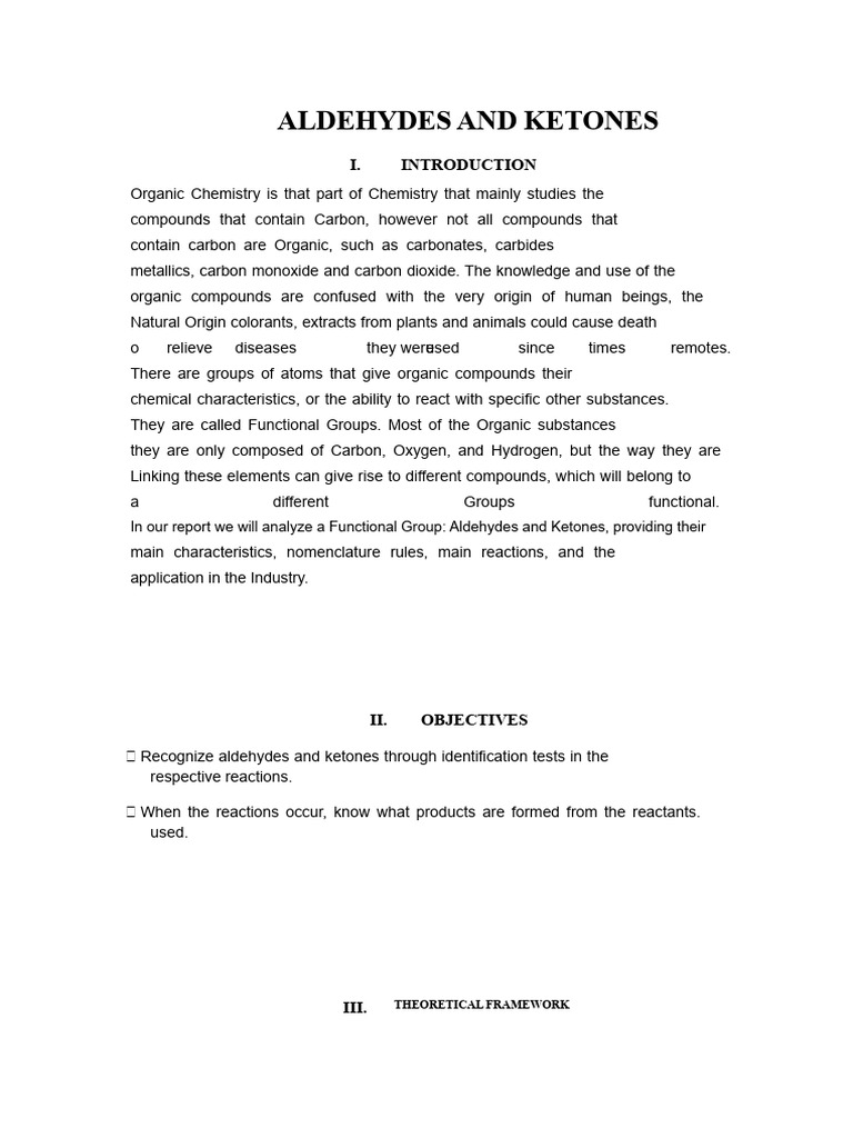 Report No. 6 Organic Chemistry Lab 1 (Aldehydes and Ketones) | PDF ...