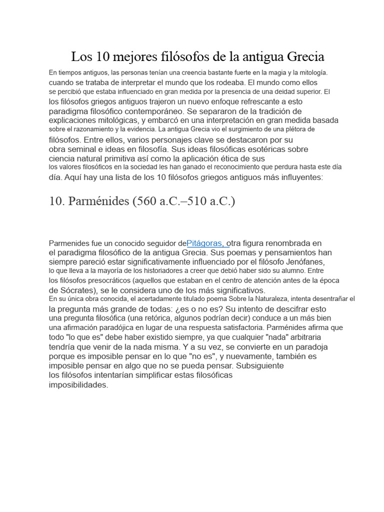 Mejores filósofos de la antigua Grecia | PDF | Platón | Filosofía ...