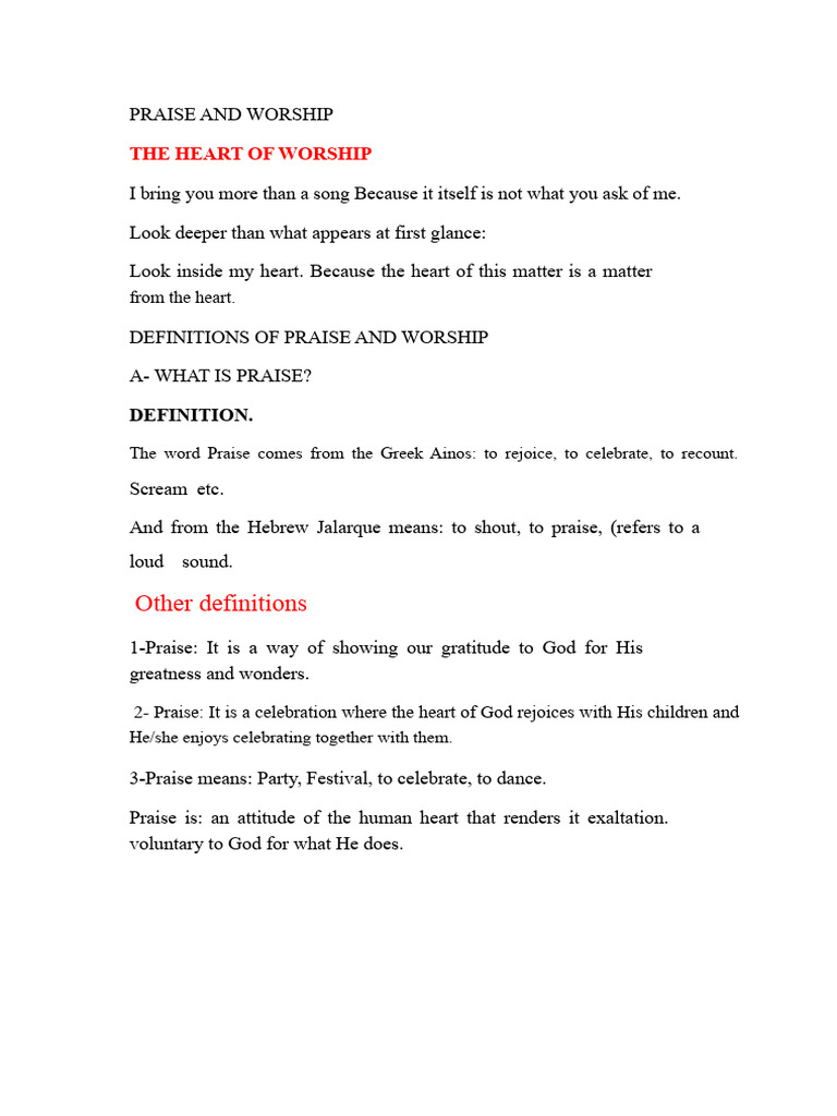 Praise and Worship (Outline) | PDF | Worship | God