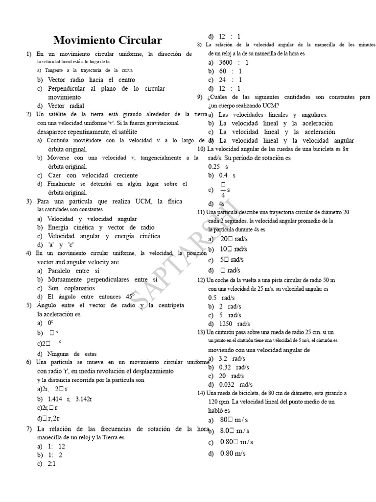 Circular Motion MCQ PDF | PDF | Aceleración | Velocidad