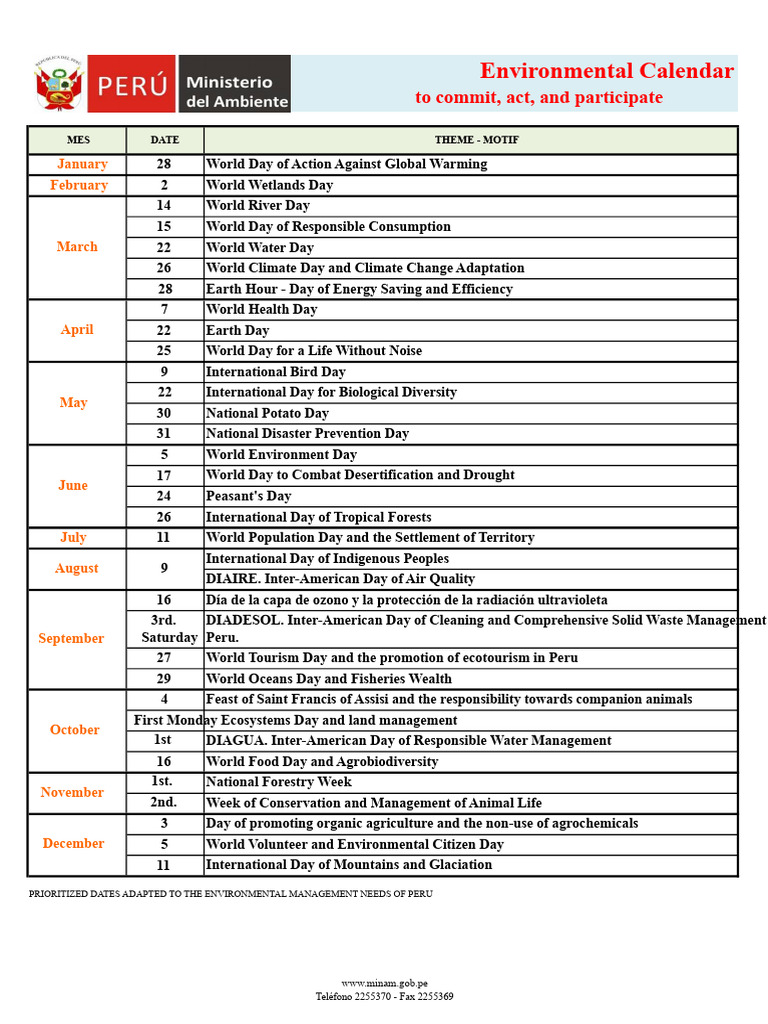 2023 Environmental Awareness Calendar | PDF | Natural Environment ...