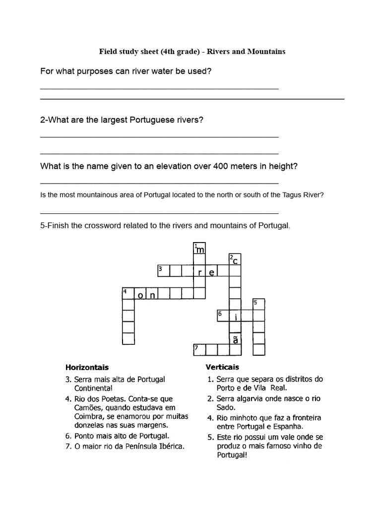 River and Mountain Worksheet - 4th Grade | PDF