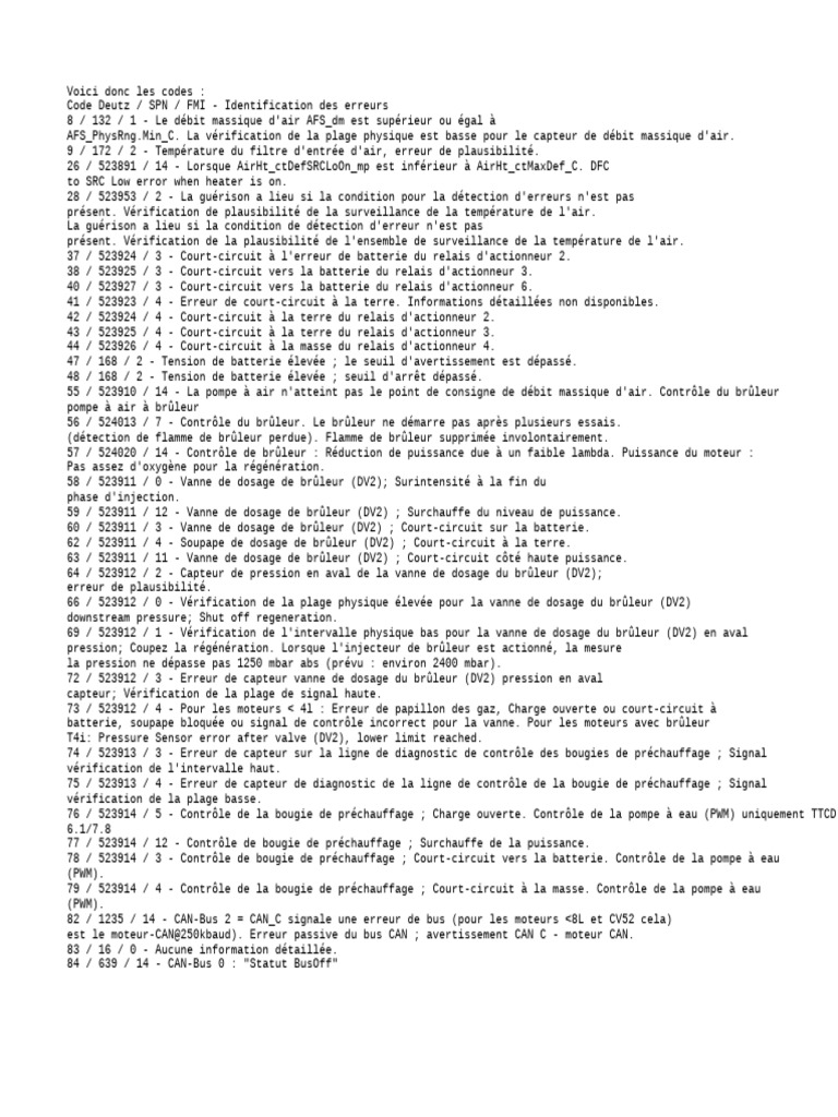 Codes d'erreur Deutz et diagnostics | PDF | Soupape