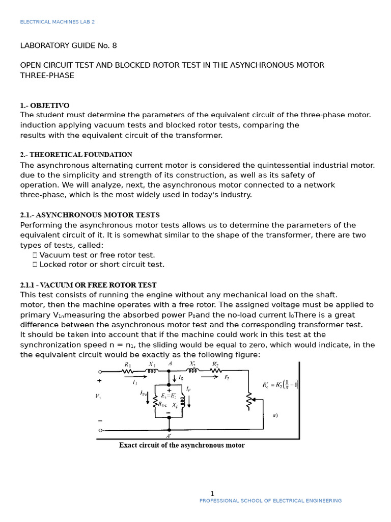 Vacuum and Short Circuit Test of Three-Phase Motor | PDF | Electric ...