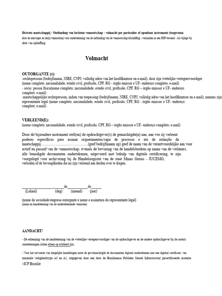Model Machtiging - Ontbinding Van Een Besloten Vennootschap (B.V.) | PDF