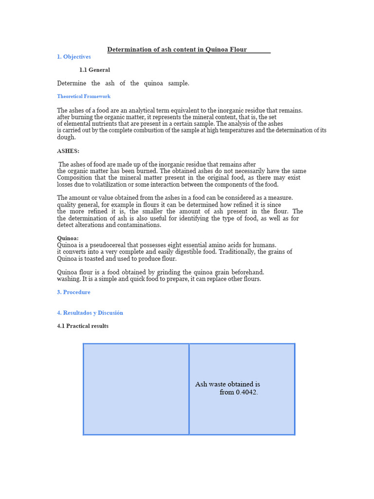 Ash Content Analysis of Quinoa Flour | PDF | Flour | Foods
