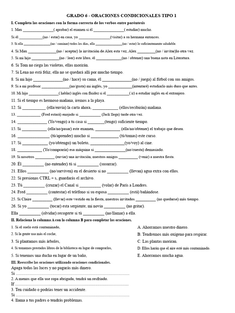 Grado 6 - Oraciones Condicionales | PDF | Energía renovable