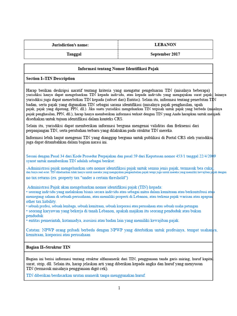 Lebanon TIN | PDF