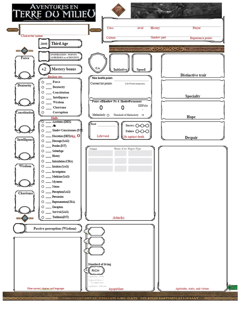 Adventures in Middle-Earth - Editable Character Sheet HB 202307 | PDF ...