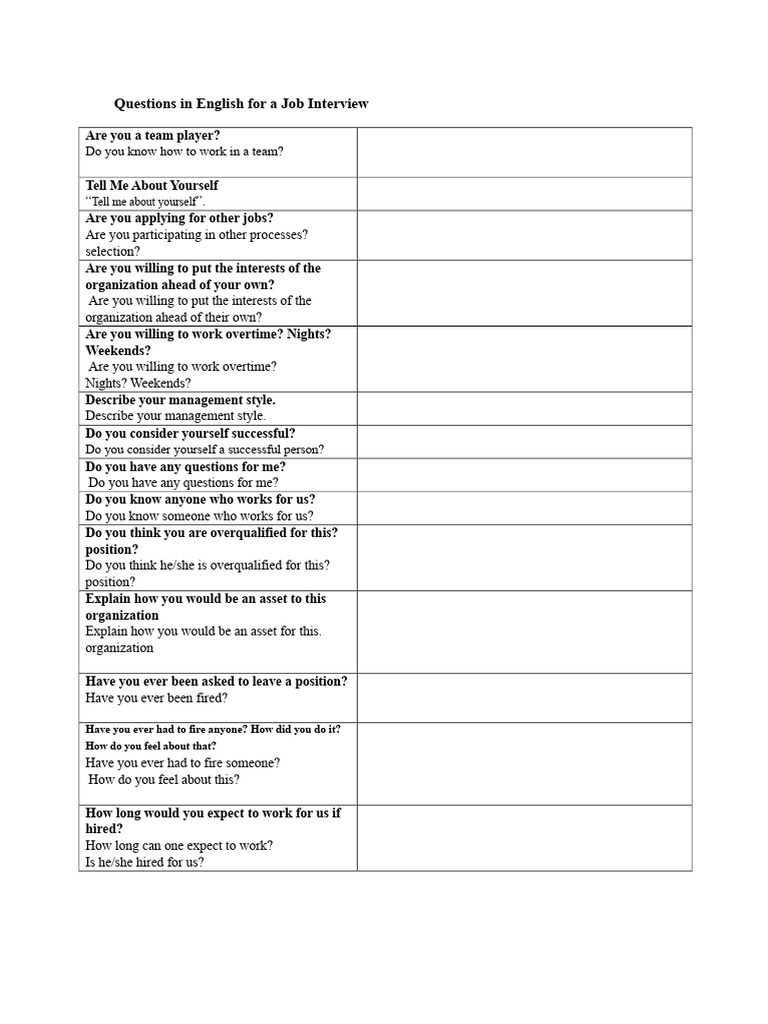Job Interview Questions in English | PDF | Goal | Job Interview