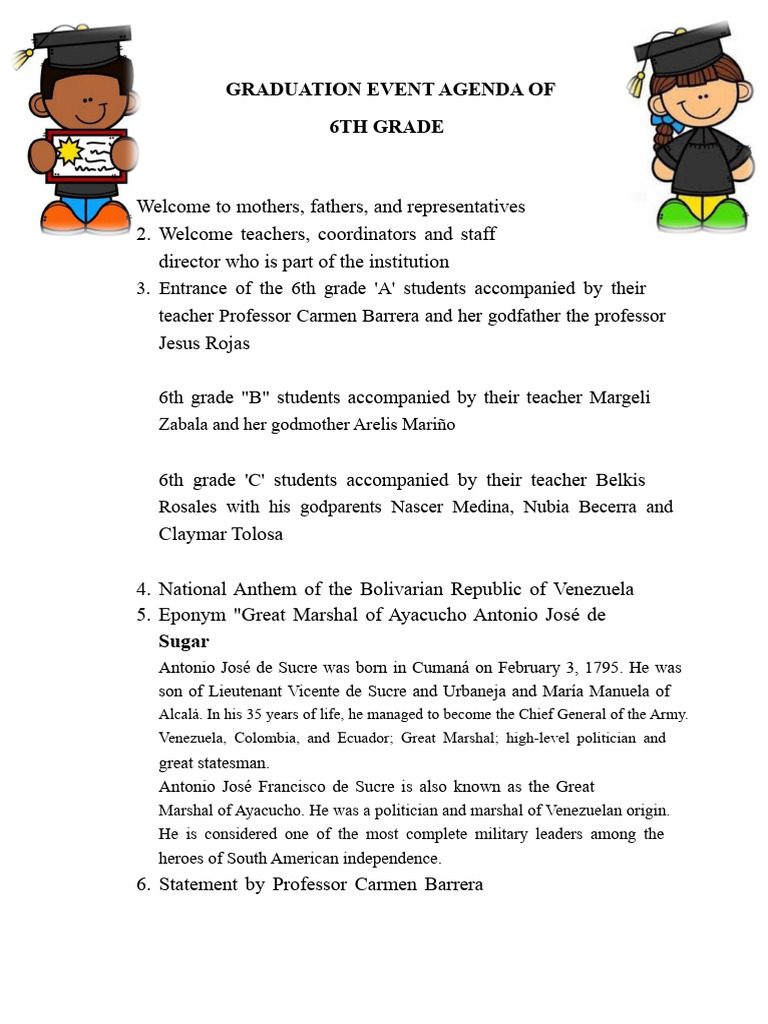 SIXTH GRADE GRADUATION EVENT AGENDA 2021-2022 | PDF