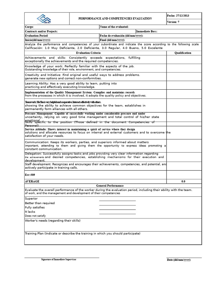 Performance Evaluation Format | PDF | Cognition | Psychology