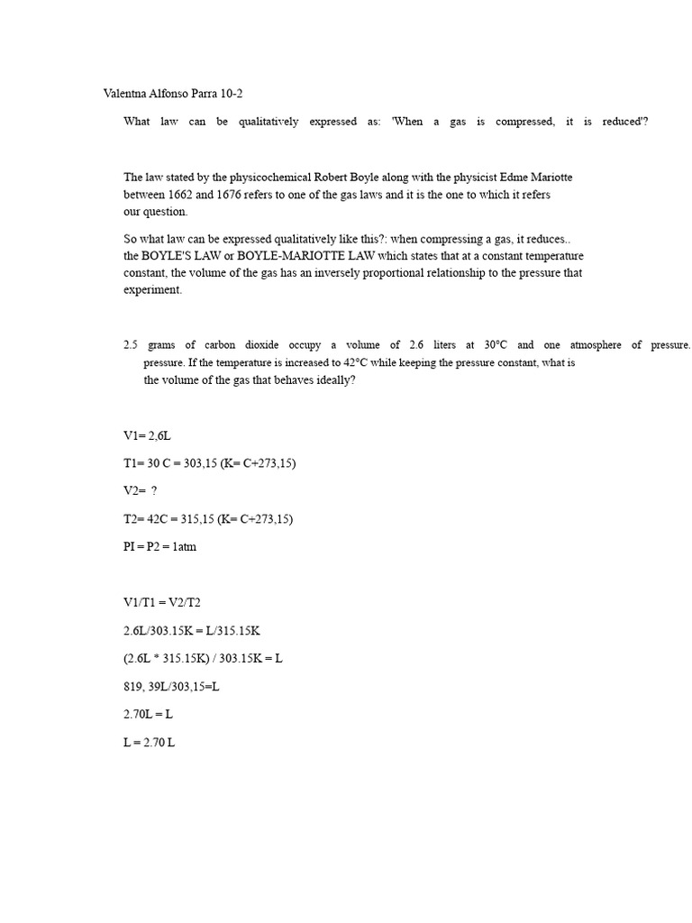 Boyle's Law and Gas Calculations Guide | PDF | Gases | Mole (Unit)