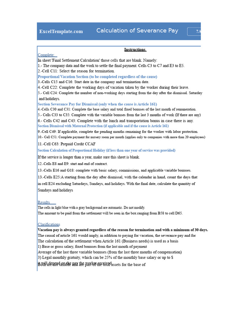 Severance Pay Calculation Guide Pdf Salary Employee Relations