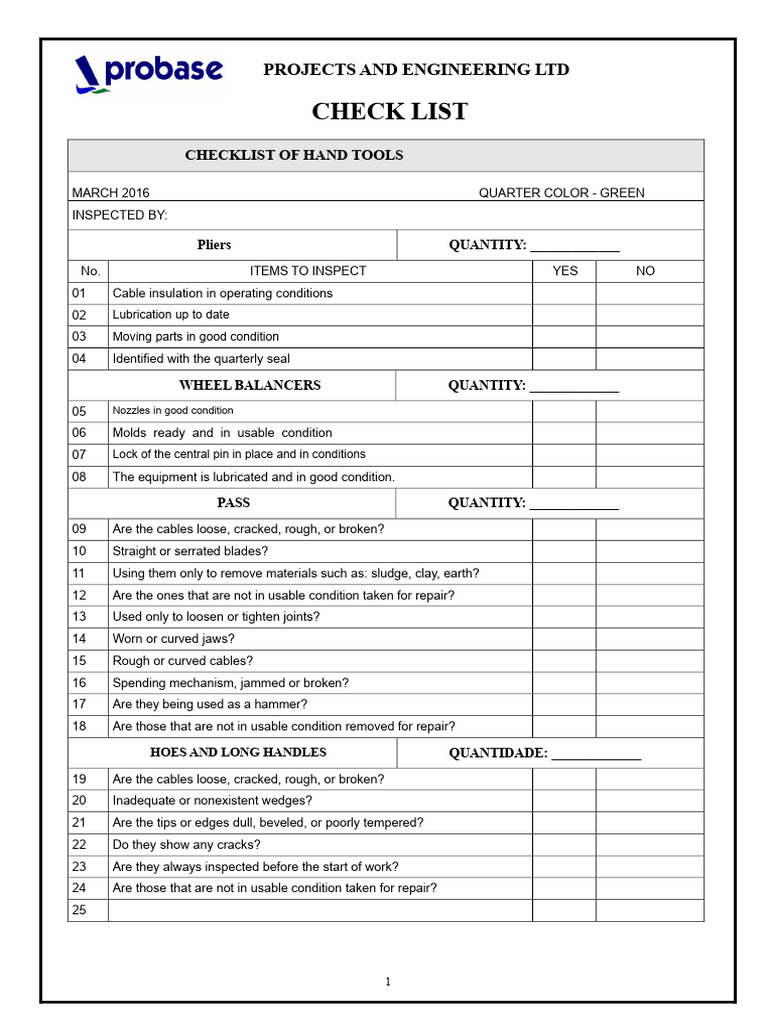 CHECK LIST OF HAND TOOLS | PDF | Tools | Manufactured Goods