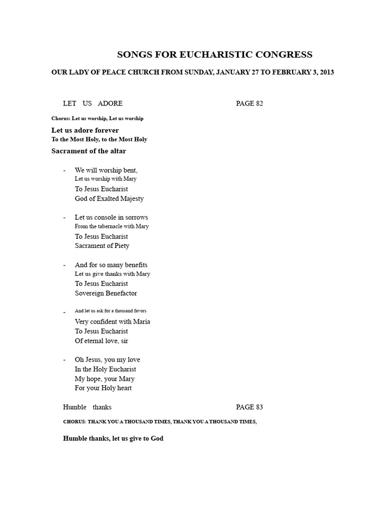Worship Song List | PDF | Eucharist | Glory (Religion)
