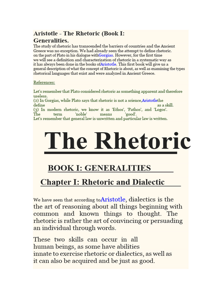 Aristotle - Rhetoric Summary of Books | PDF | Rhetoric | Public Speaking