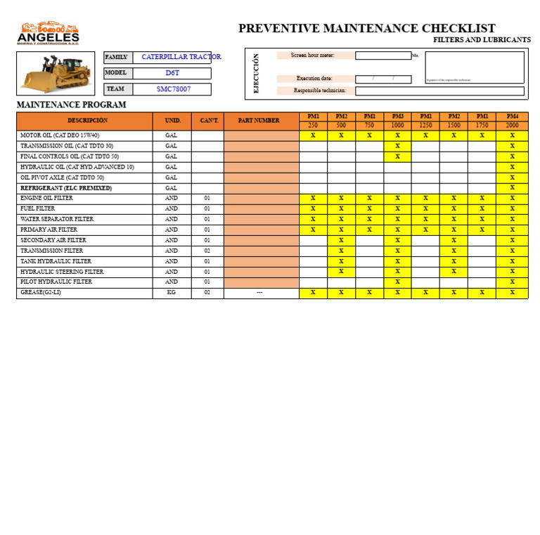 Caterpillar D6T Preventive Maintenance Checklist | PDF | Automotive ...