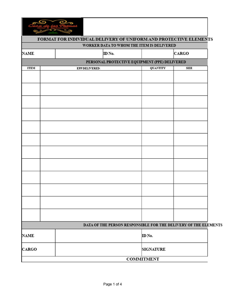 Format-For Individual Delivery of Personal Protective Equipment (Ppe) | PDF
