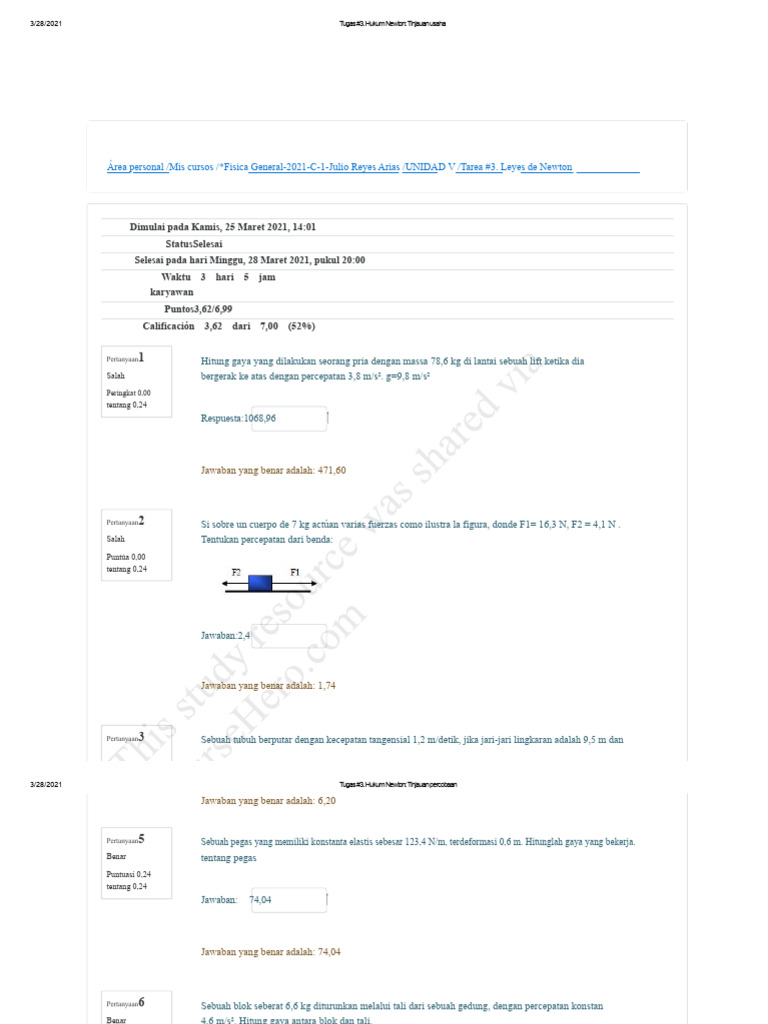 Tugas 3. Hukum Newton Revisi Dari Percobaan PDF | PDF