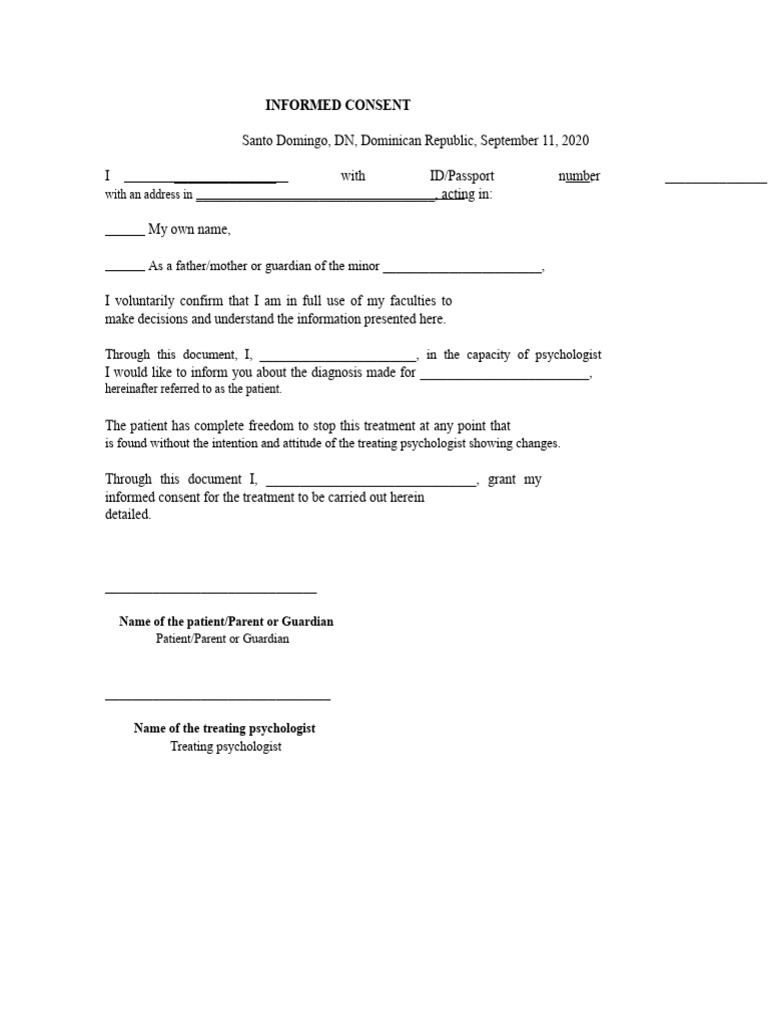 Informed Consent for Psychological Treatment | PDF
