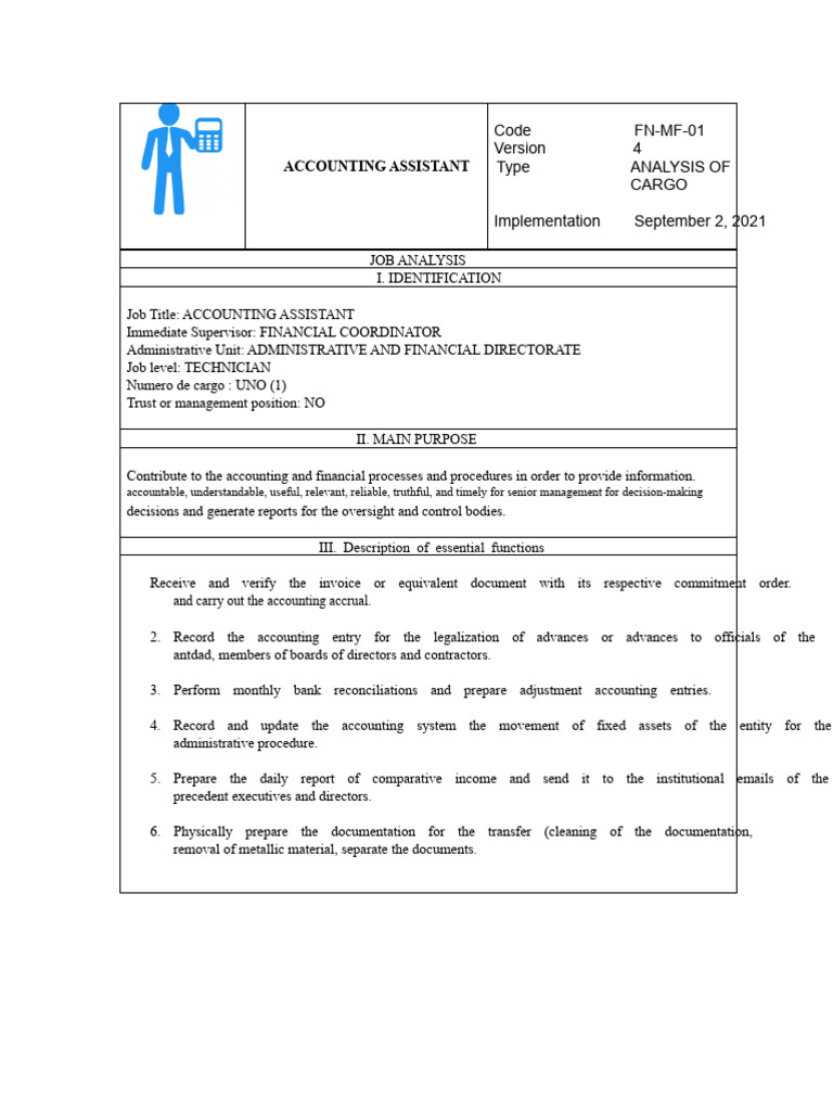 Job Analysis: Accounting Assistant Role | PDF