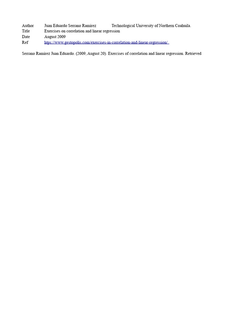 Correlation and Linear Regression Exercises | PDF | Regression Analysis ...
