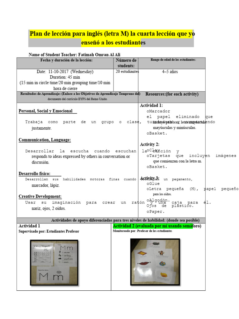 plan de lección 4 letra m conectada a | PDF | Comunicación humana ...