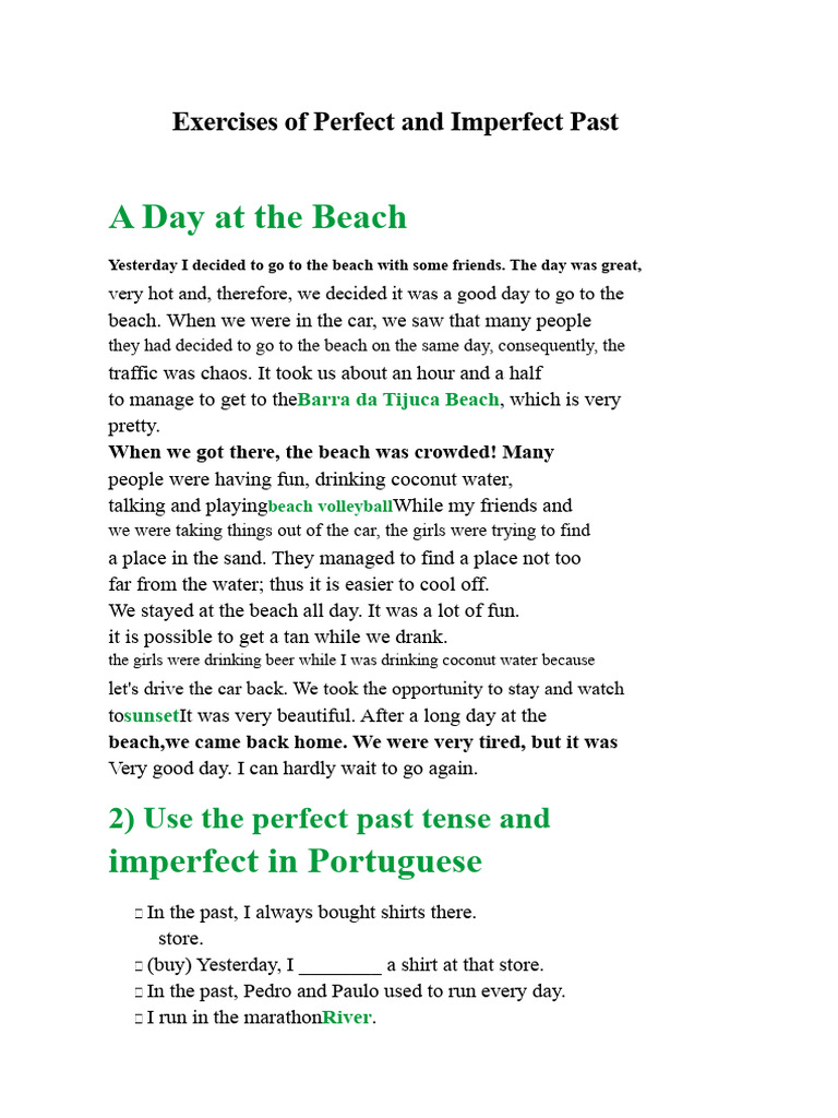 Exercises On The Perfect and Imperfect Past Tenses | PDF | Semantics ...