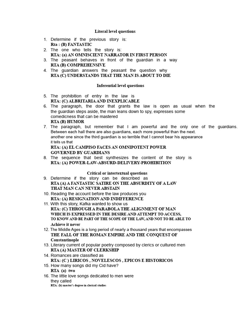 Literal Level Questions | PDF | Writing