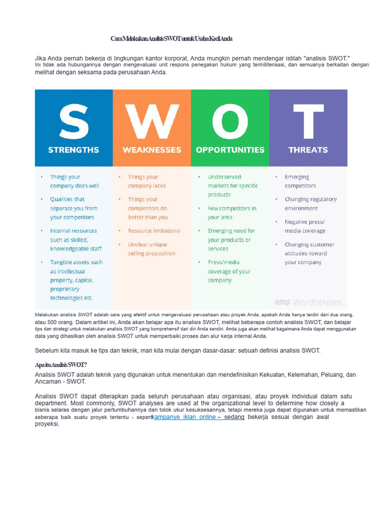Analisis SWOT Untuk Bisnis Kecil Anda | PDF