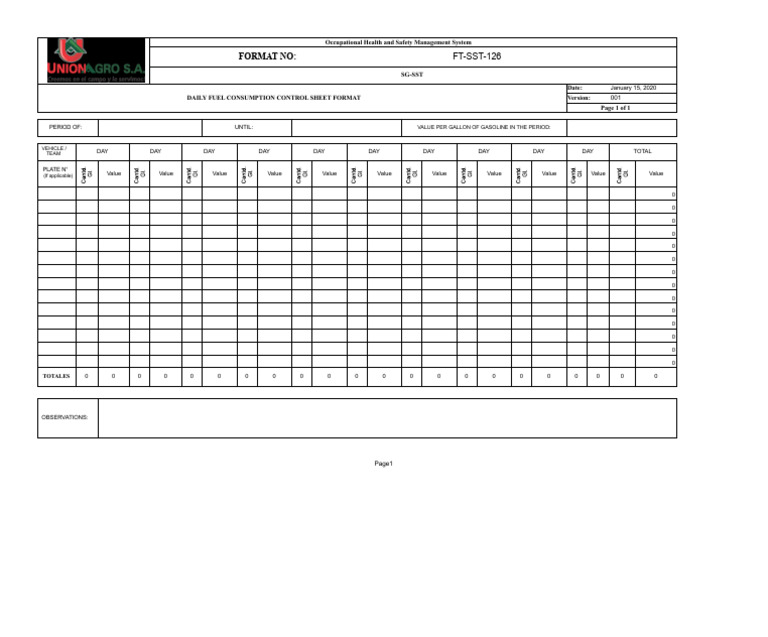 FT-SST-126 Daily Fuel Consumption Control Sheet Format | PDF | Fuel ...