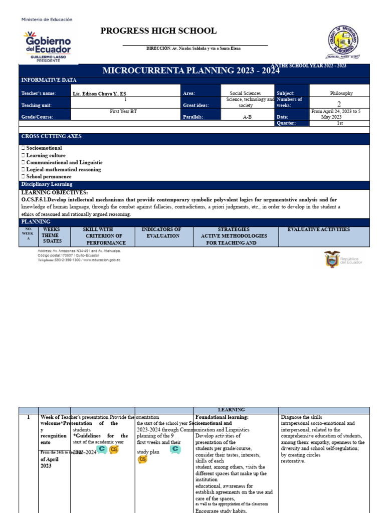 9-Week Planning Mathematics 2nd BGU | PDF | Reason | Learning