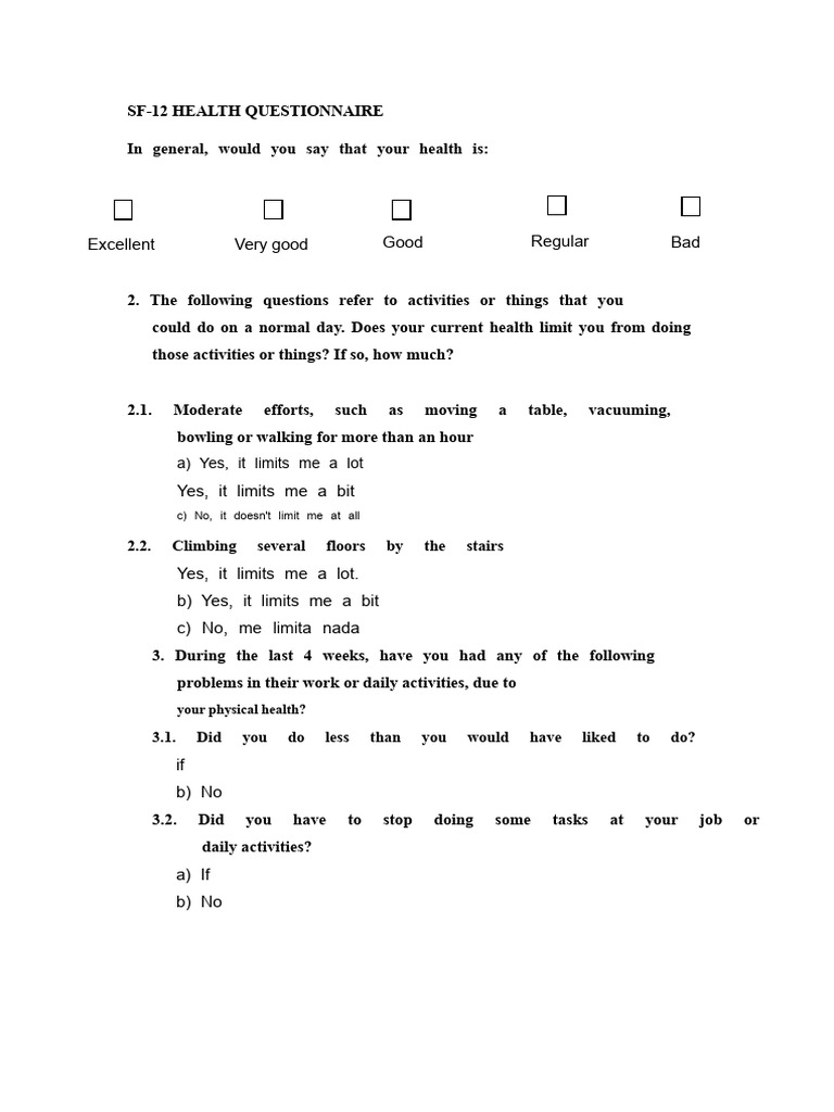 SF-12 Health Questionnaire Overview | PDF | Mental Health | Psychology