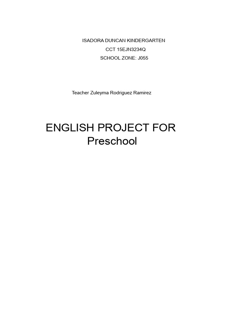 MLNIDIN810_English project for preschool | PDF | Teachers | Preschool