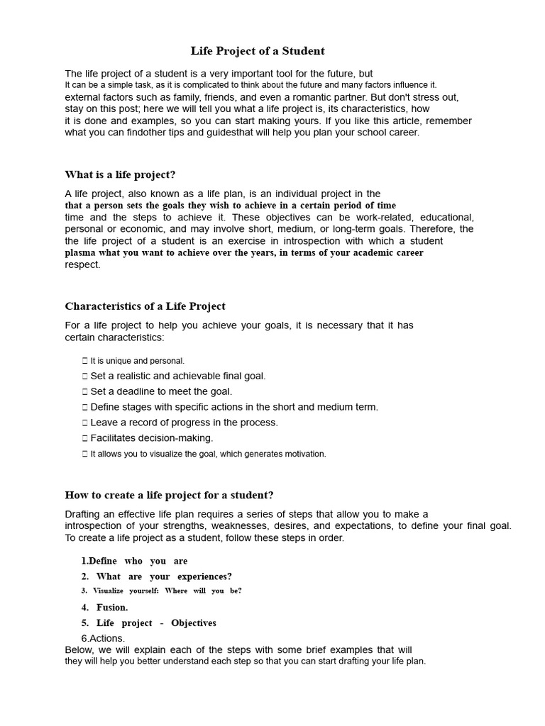 Life Project of A Student | PDF | Goal | Cognition