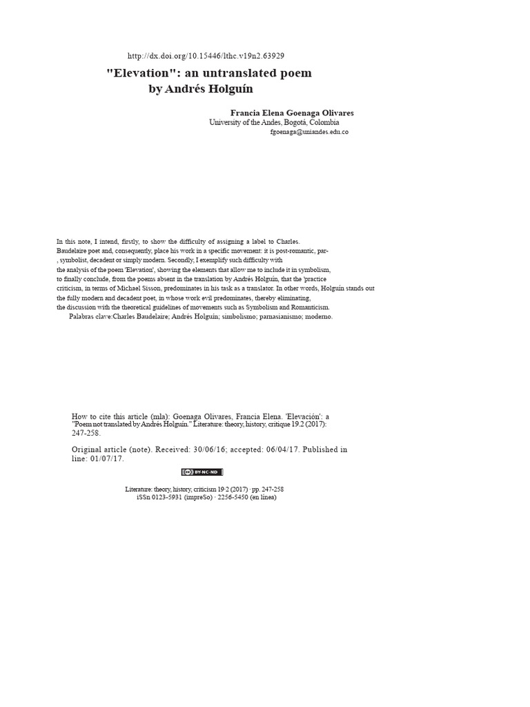 Analysis of The Poem Elevation | PDF | Charles Baudelaire | Poetry