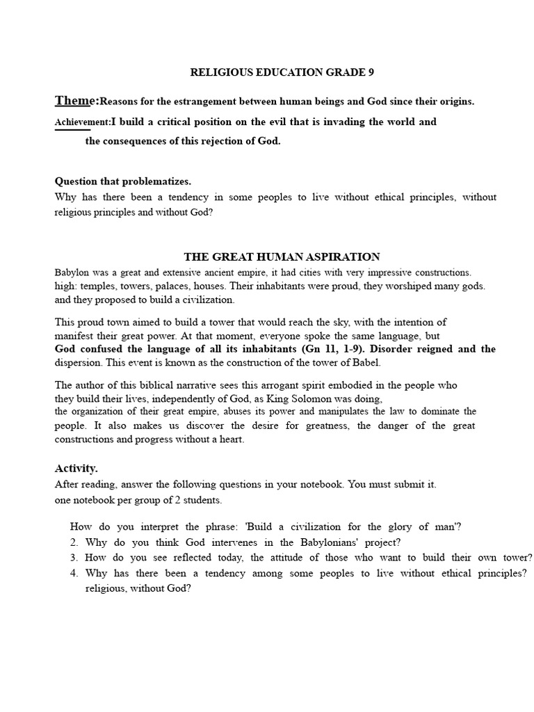 Religious Education Grade 9 | PDF