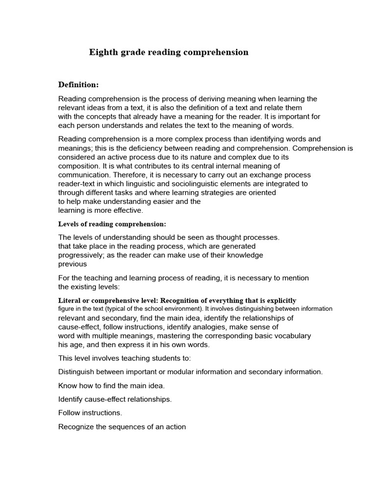 Eighth Grade Reading Comprehension Guide | PDF | Reading Comprehension ...