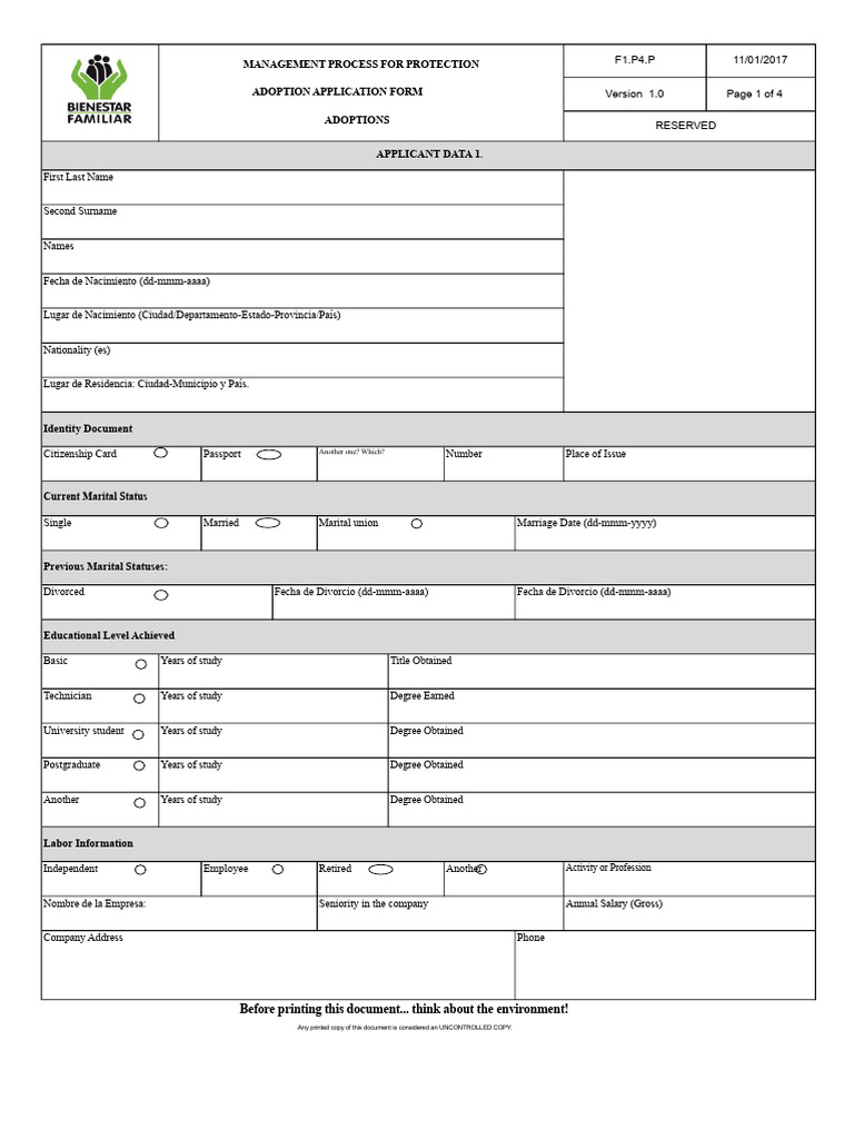 ICBF Adoption Application Form | PDF | Identity Document