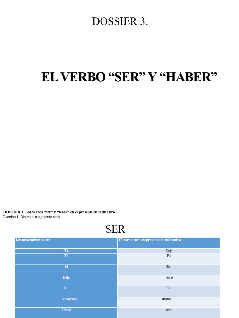 Verbos "Ser" y "Tener" en Presente | PDF | Verbo | Sintaxis