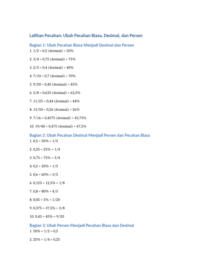 Latihan Pecahan Desimal Persen | PDF