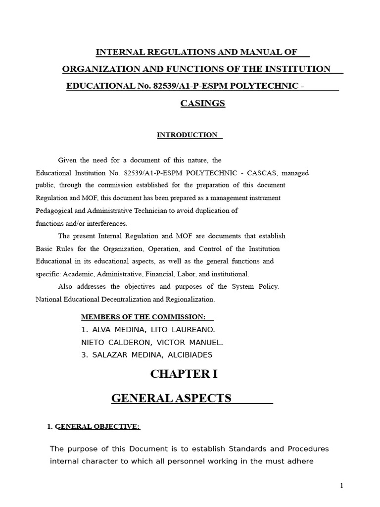Internal Regulations and Manual of Organization and Functions of ...