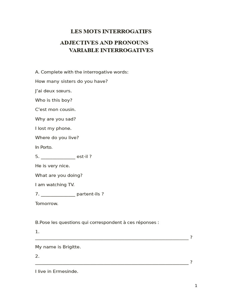 Interrogative Words and Adjectives Guide | PDF
