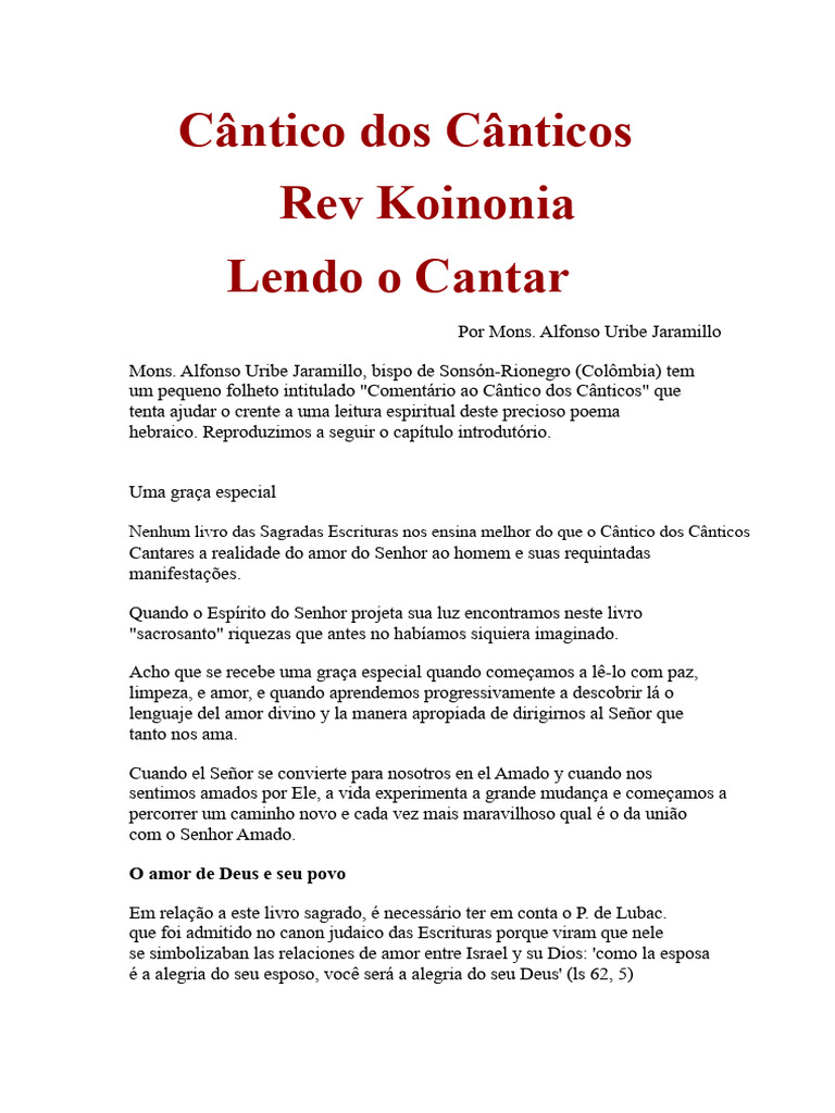 Comentário Espiritual ao Cântico dos Cânticos | PDF | Amor | Cântico ...