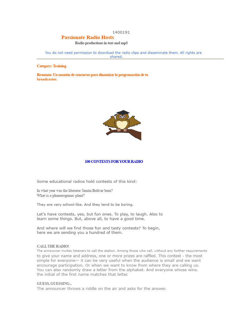 100 Fun Radio Contest Ideas | PDF