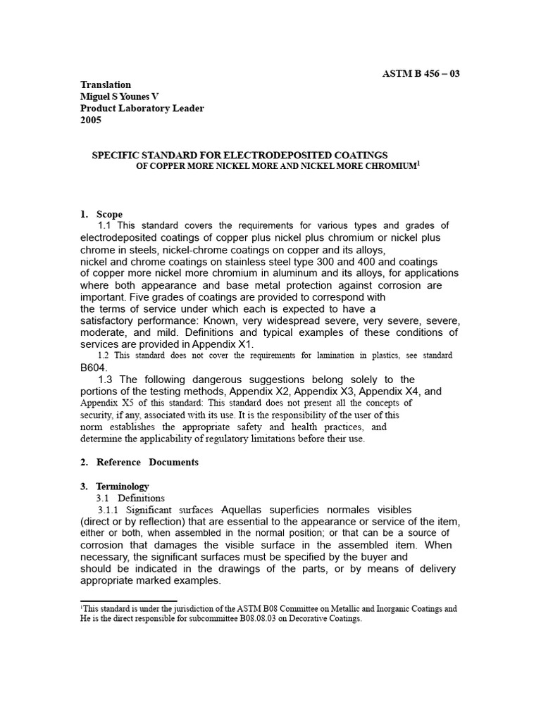 ASTM B 456: Electrodeposited Coatings Standards | PDF | Corrosion ...