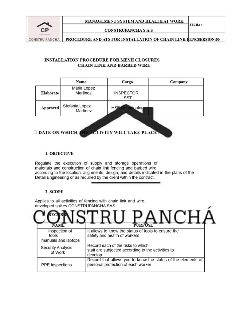 Chain Link Fence Installation Procedure | PDF | Occupational Safety And ...
