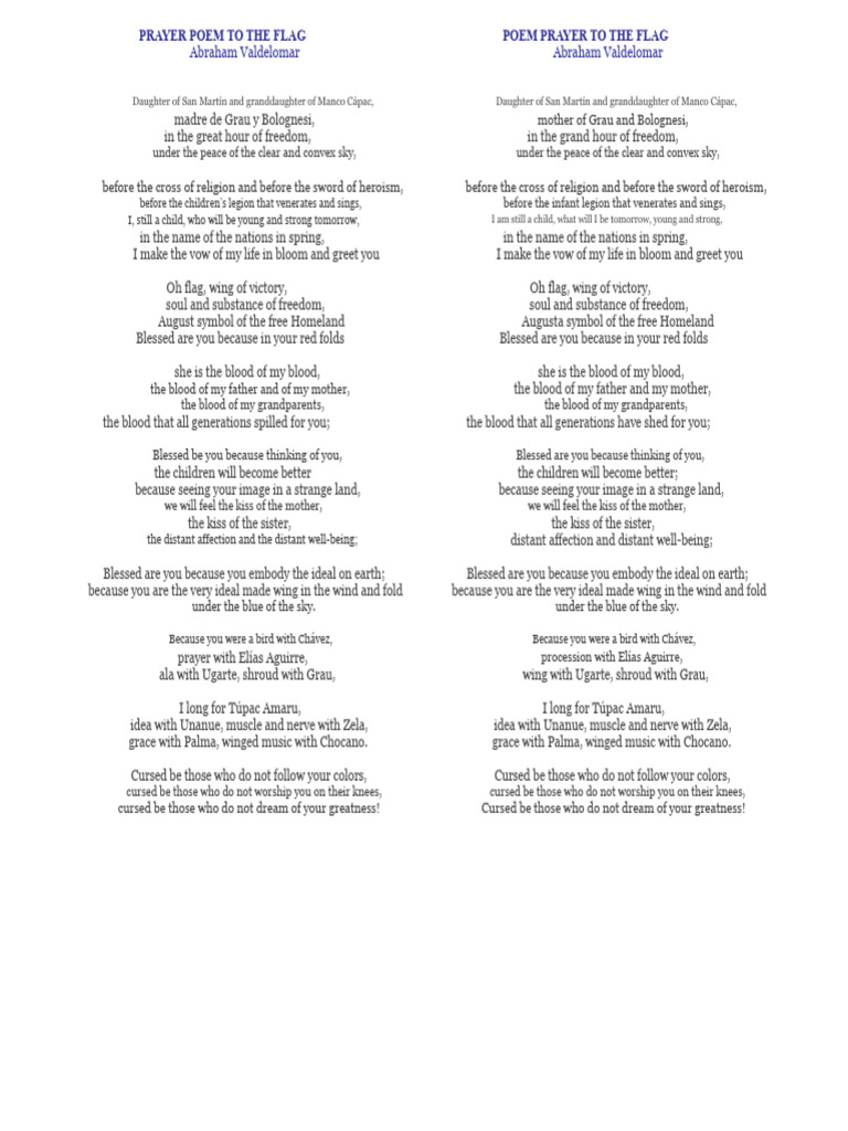 Prayer Poem to the Flag by Valdelomar | PDF