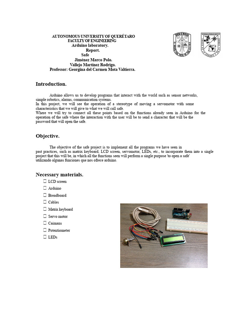 Safe Report - Arduino | PDF | Arduino | Computer Keyboard